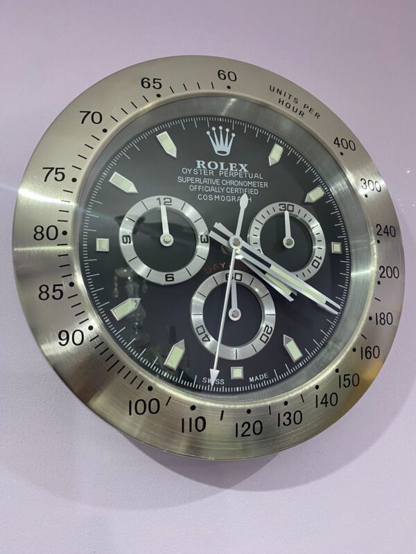 Luxury wall clock | Rolex Daytona satin silver bezel 01